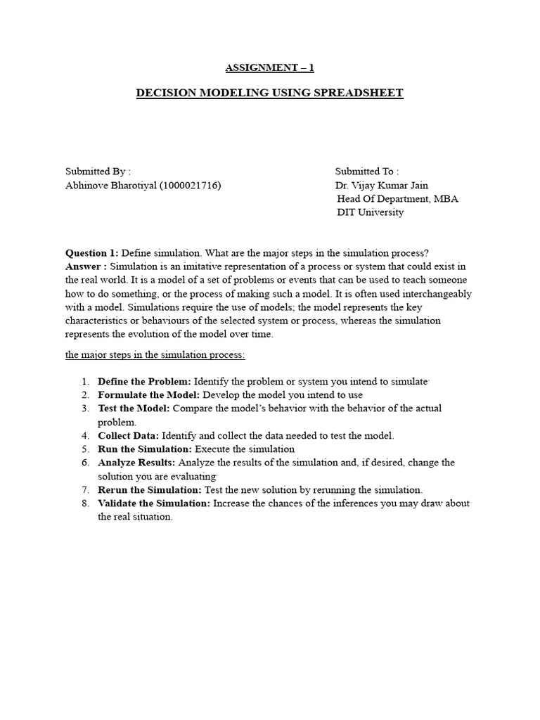 Assignment 1 Decision Modeling | PDF | Simulation | Conceptual Model