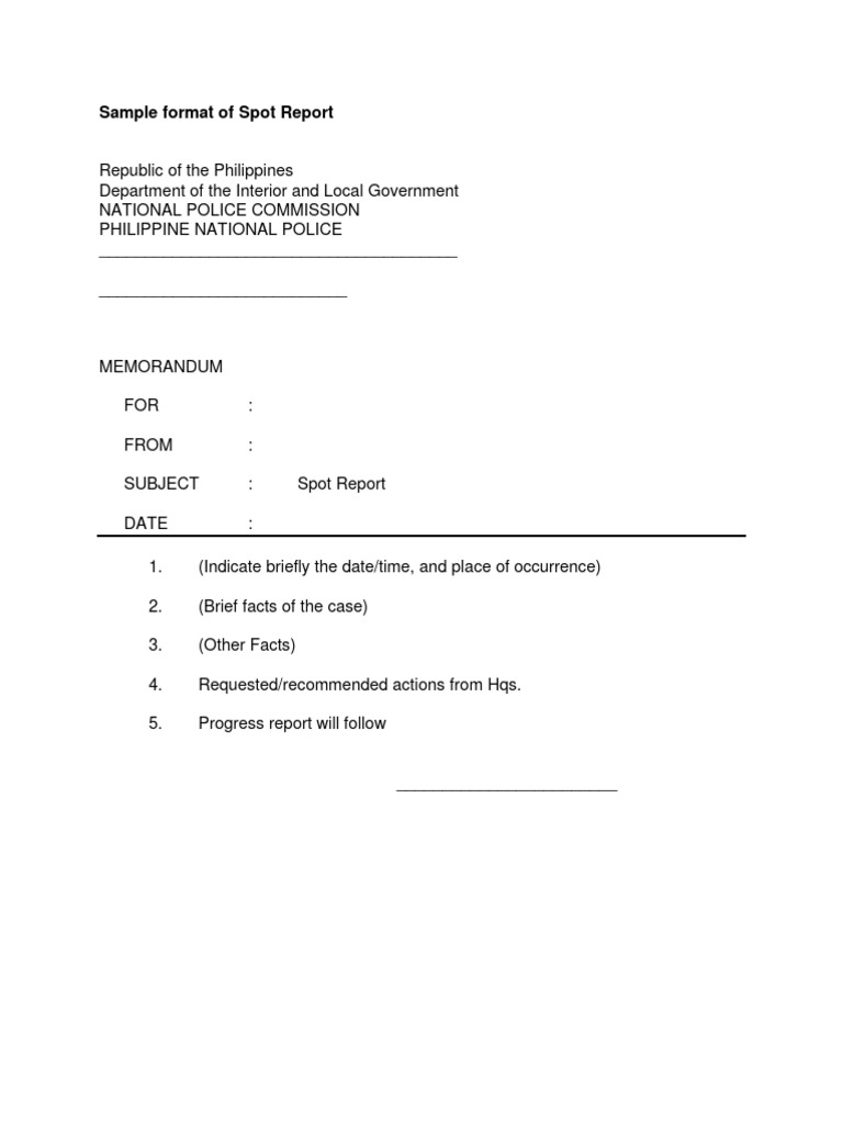 Sample Format of Spot Report | PDF | Finance & Money Management