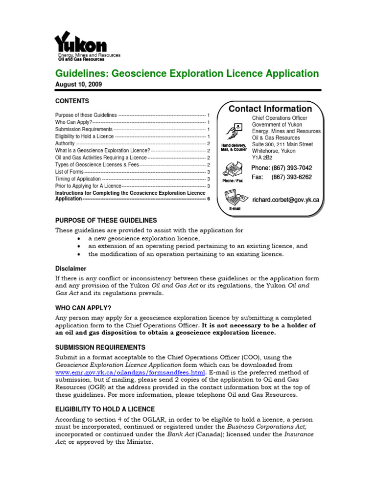 Guidelines Geoscience Exploration Licence Application Aug 10 2009 | PDF ...