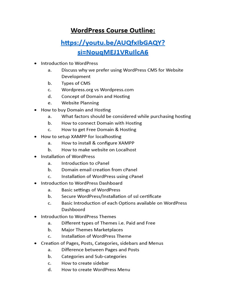 WordPress Course Outline (AutoRecovered) | PDF | Word Press | Domain Name System