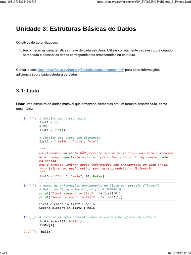 Aula 3 - Estruturas Básicas de Dados - Enap - Python | PDF | Estrutura de dados | Engenharia da ...