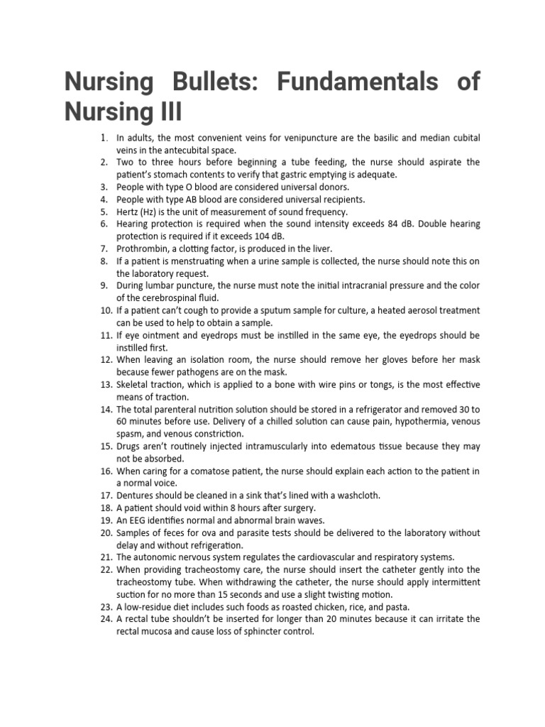 Fundamentals of Nursing 3 Bullets | PDF | Vein | Calorie Fundamentals of Nursing 3 Bullets | PDF | Vein | Calorie