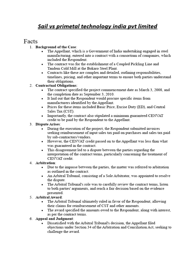 SAIL vs Primetal: Arbitration Dispute Summary | PDF | Judgment (Law ...