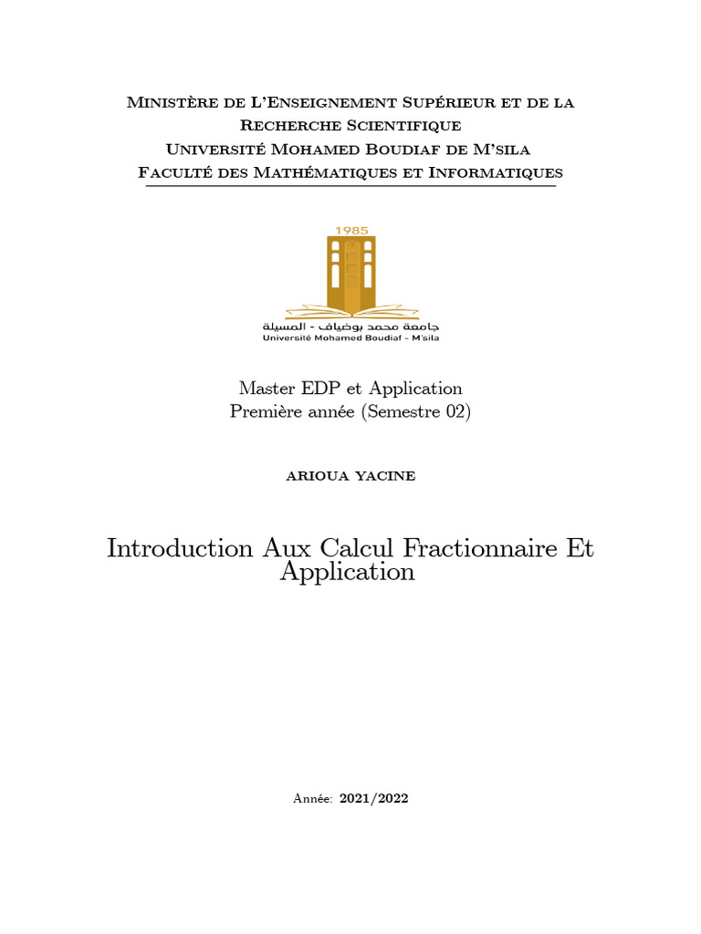 Introduction Aux Calcul Fractionnaire | PDF | Analyse mathématique ...