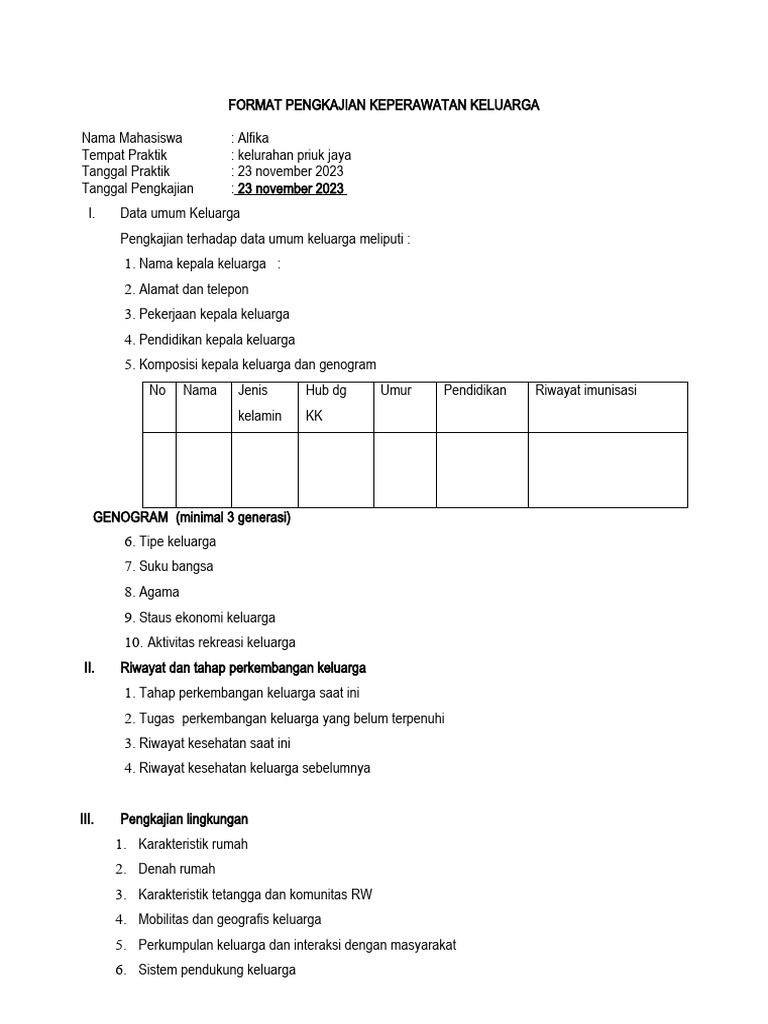 Pengkajian Keperawatan Keluarga | PDF