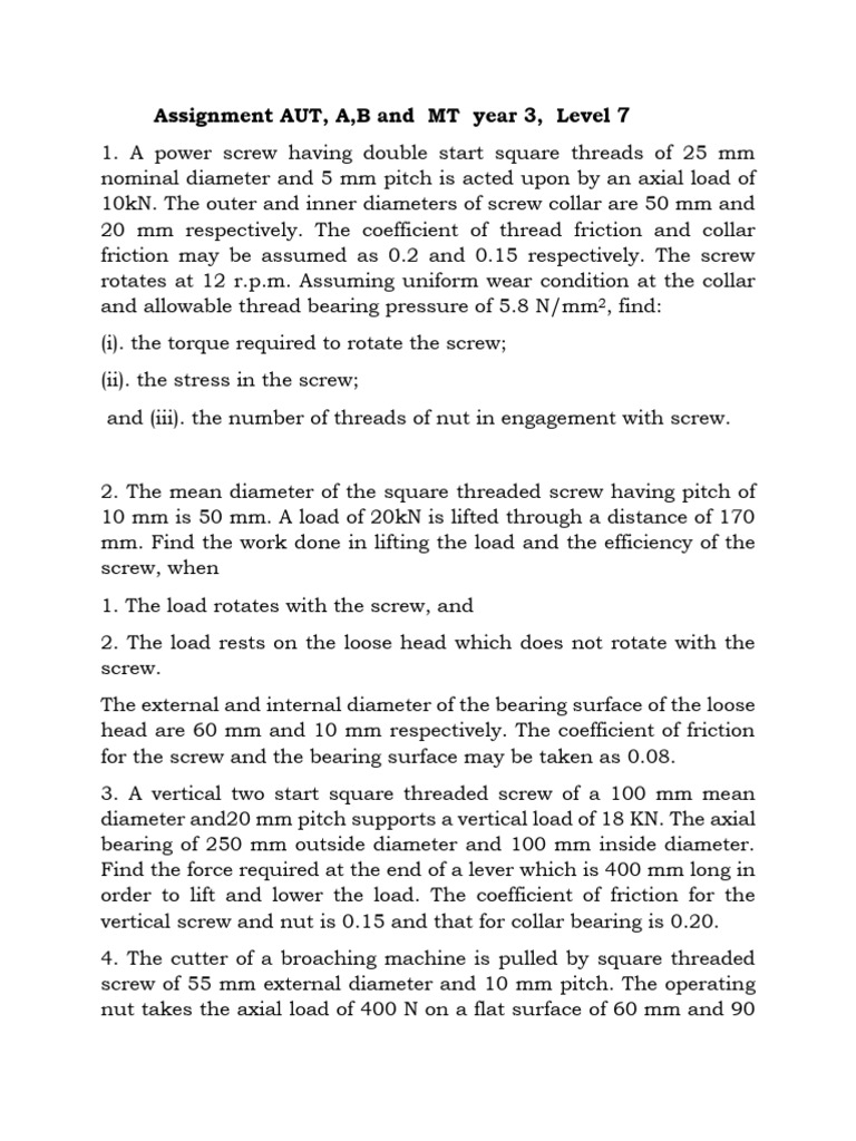 Assignment AUT, A, B and MT Year 3, Level 7 | PDF | Mechanics | Machines