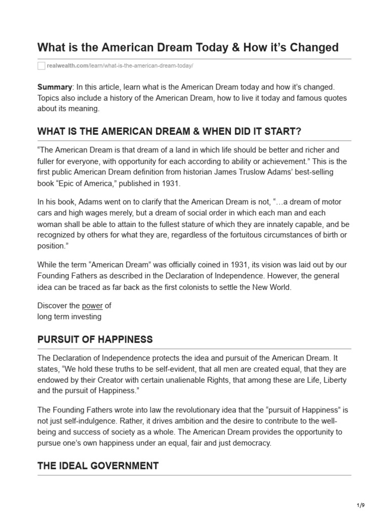 What Is The American Dream Today How Its Changed | PDF | American Dream ...