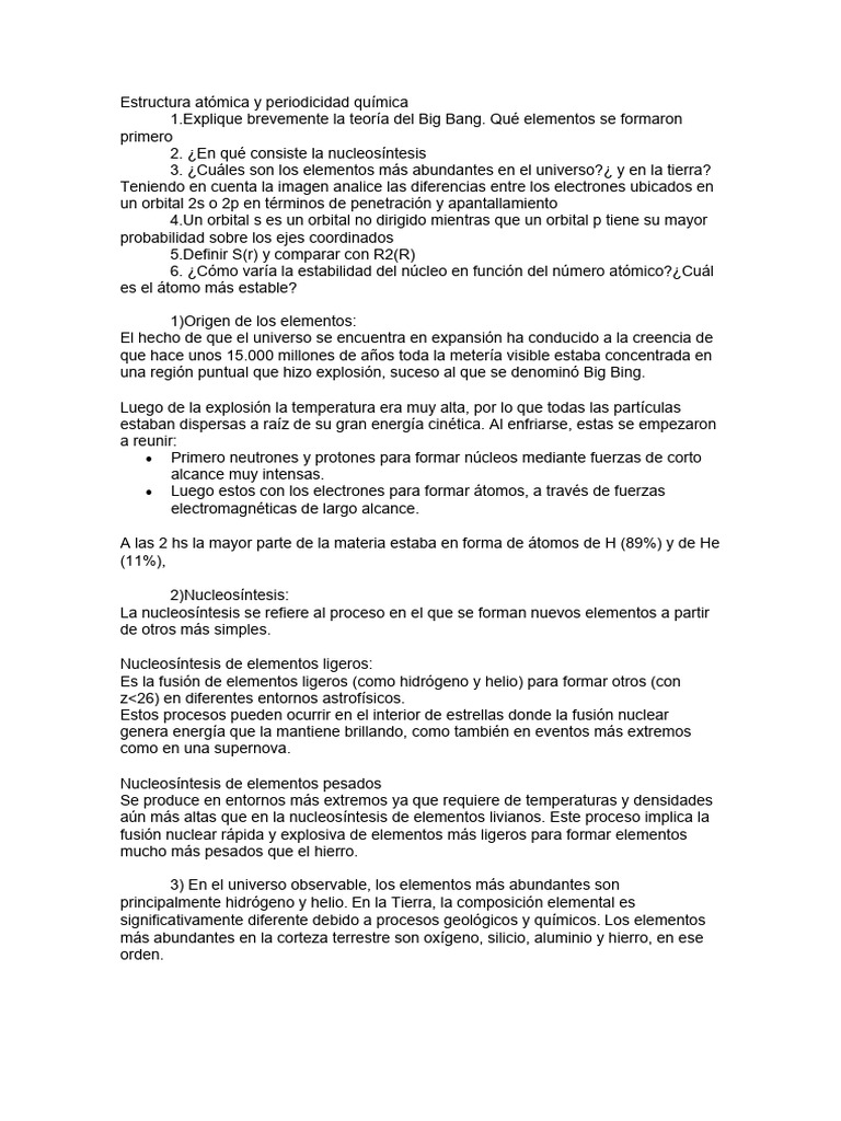 1 Estructura Atómica Y Periodicidad Química Pdf átomos Electrón