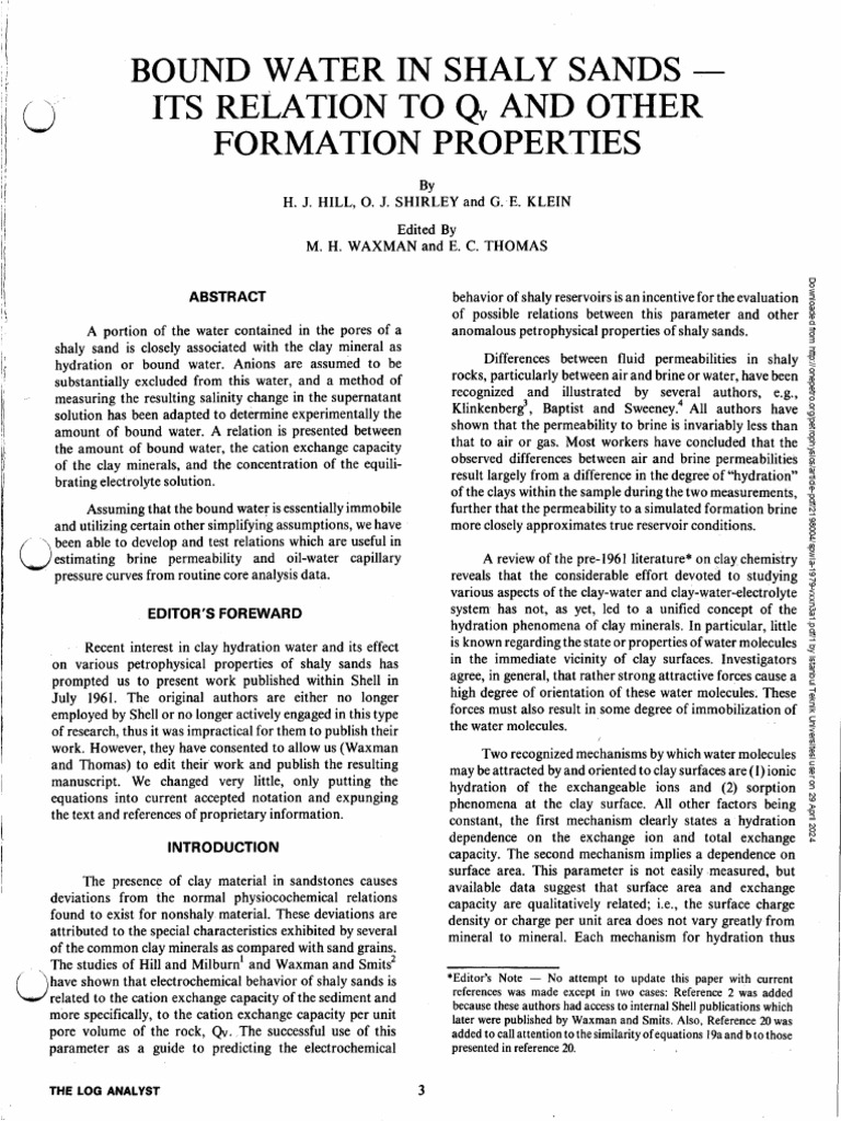 Bound Water in Shaly Sands Analysis | PDF | Solvation | Water