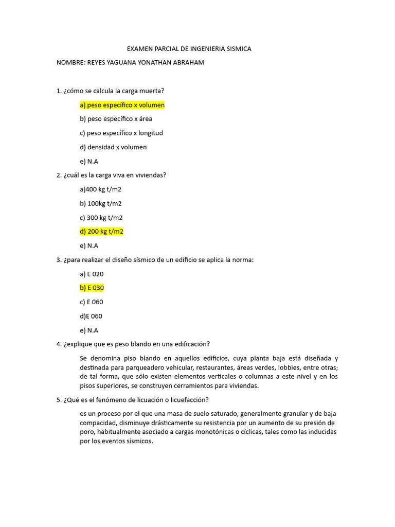 Examen Parcial de Ingenieria Sismica | PDF