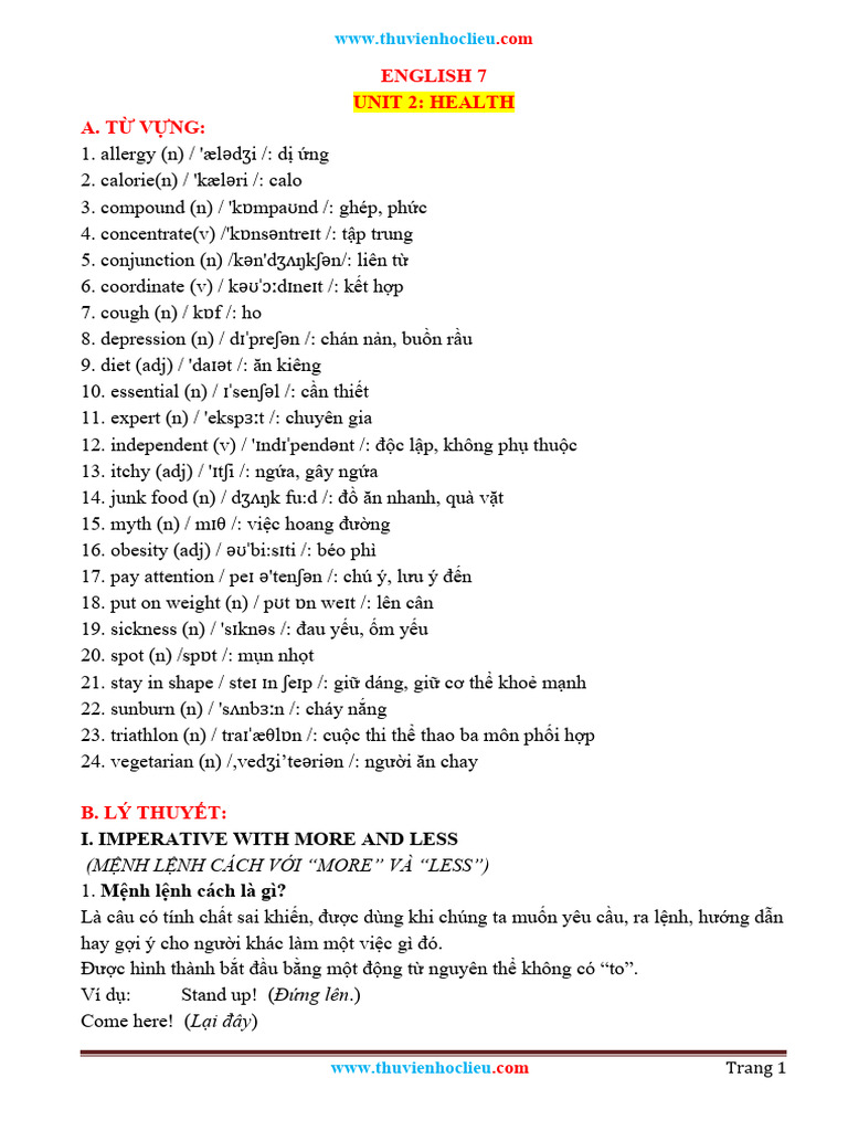 BTTHCS TA7 Unit 2 | PDF