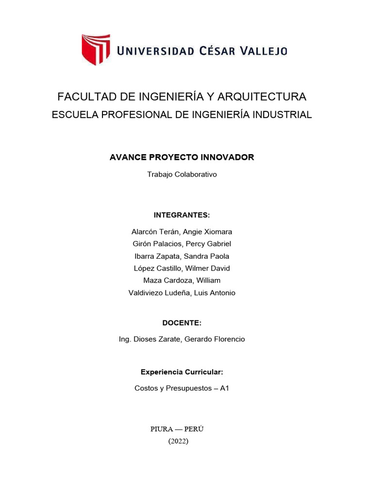 Avance Del Proyecto Innovador | PDF | Business | Calidad (comercial)