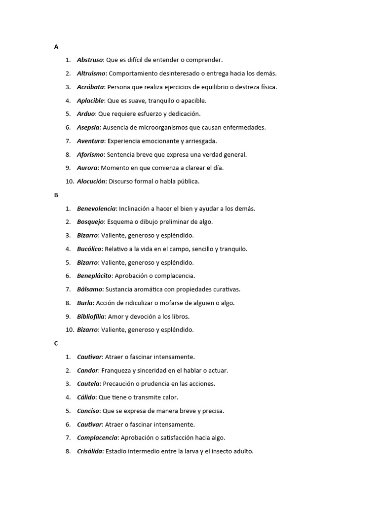 palabras de la a - z con significado ULTIMO | PDF