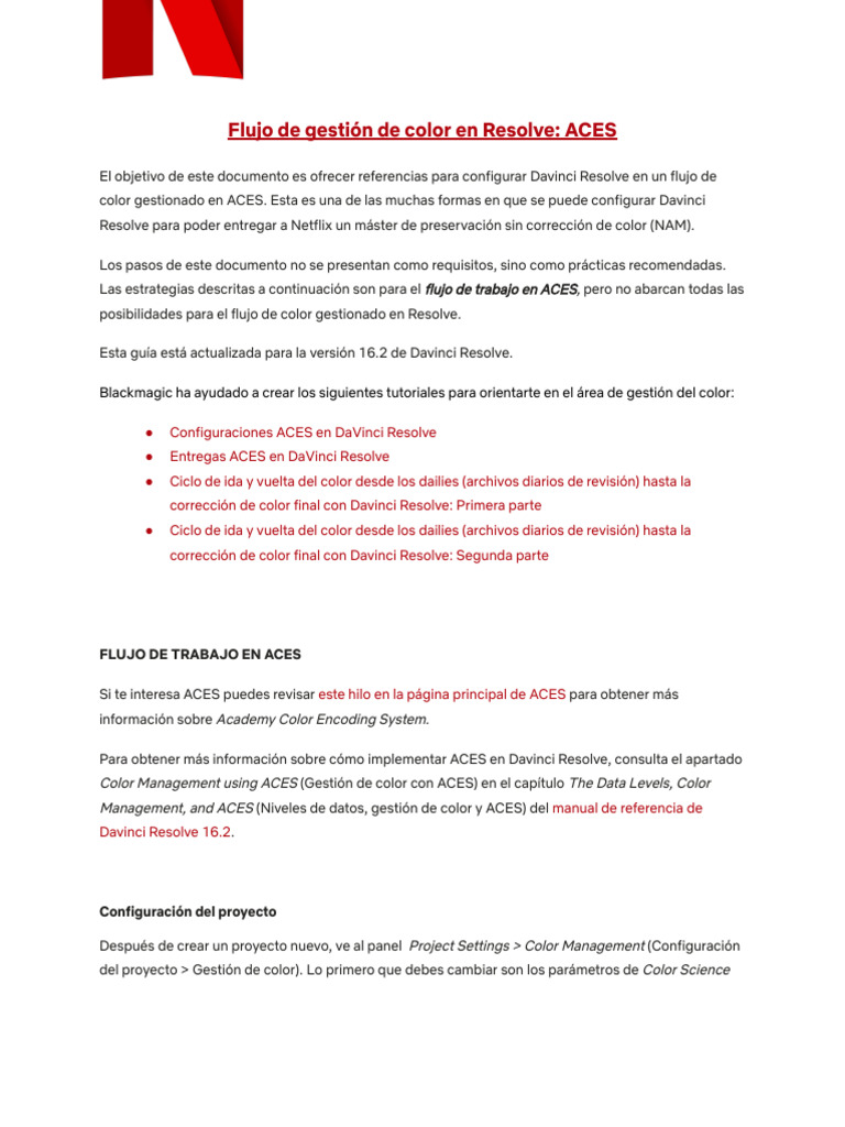 (es-ES) Color Managed Workflow in Resolve - ACES | PDF | Compresión de ...