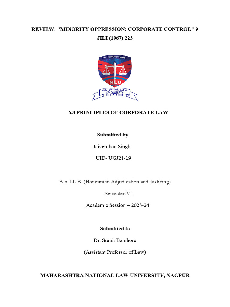UGJ21-19 Principles of Corporate Law Literature Review | Download Free ...