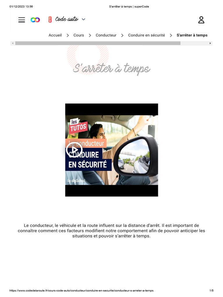 S'arrêter À Temps - Supercode | PDF | Conduite automobile | Frein