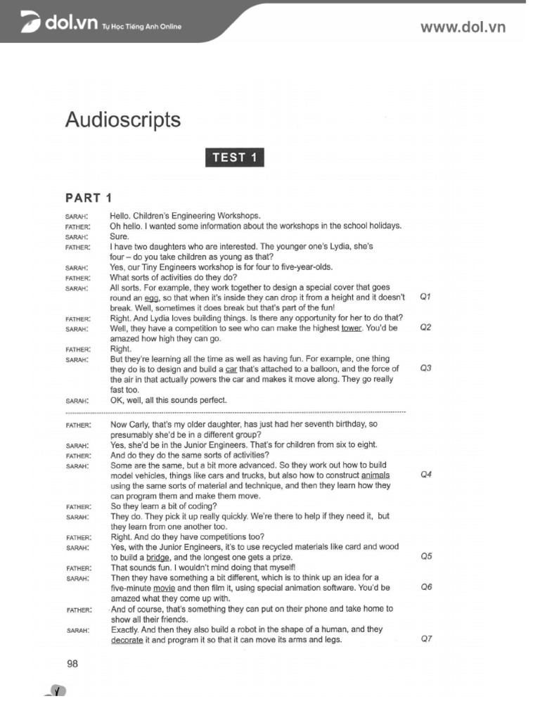 Cambridge 16 Test 1 - Answers and Transcript | PDF