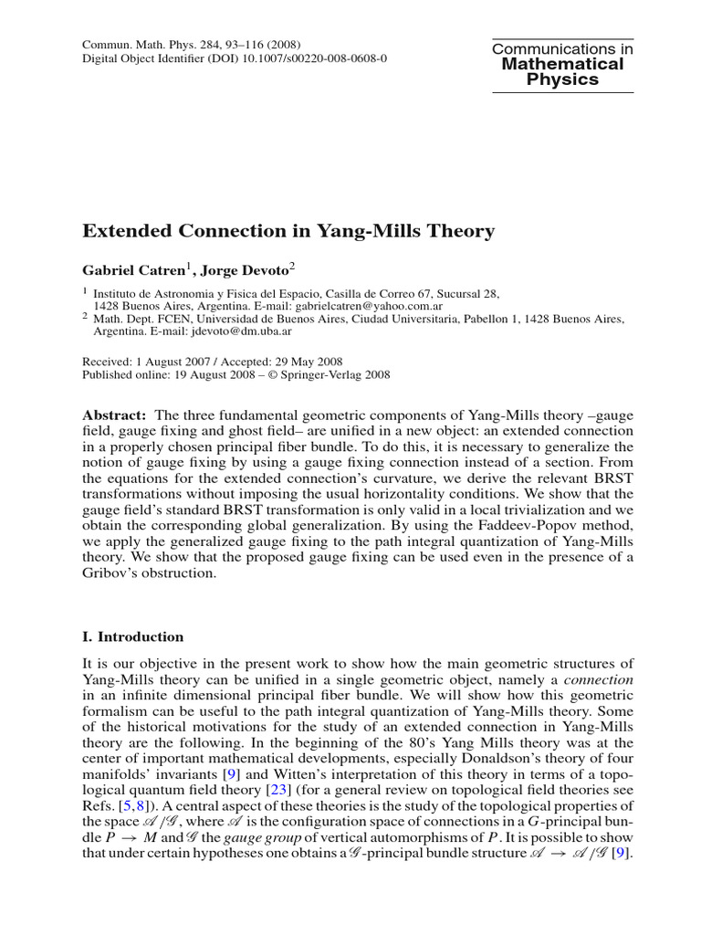 Catren & Devoto - Extended Connection in Yang-Mills Theory | PDF ...