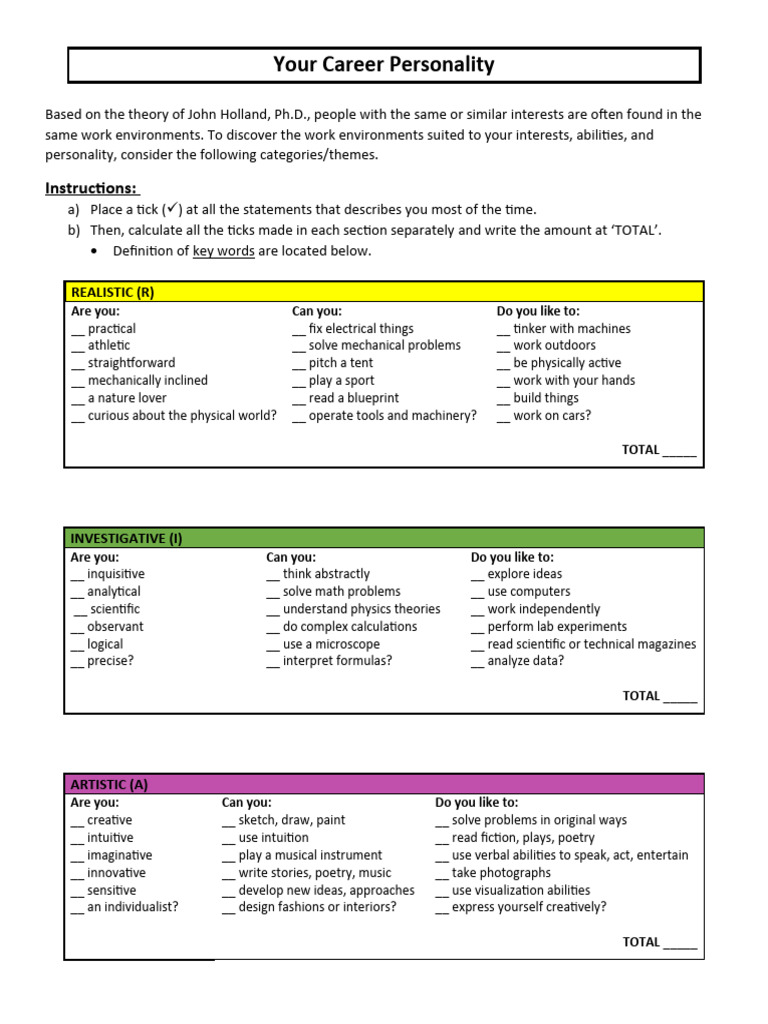 Career Inventory Assessment | PDF | Theory | Mathematics
