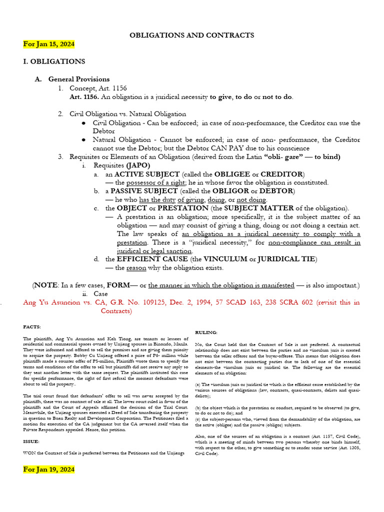 Obligations and Contracts Outline (For Notes) | PDF | Judgment (Law ...