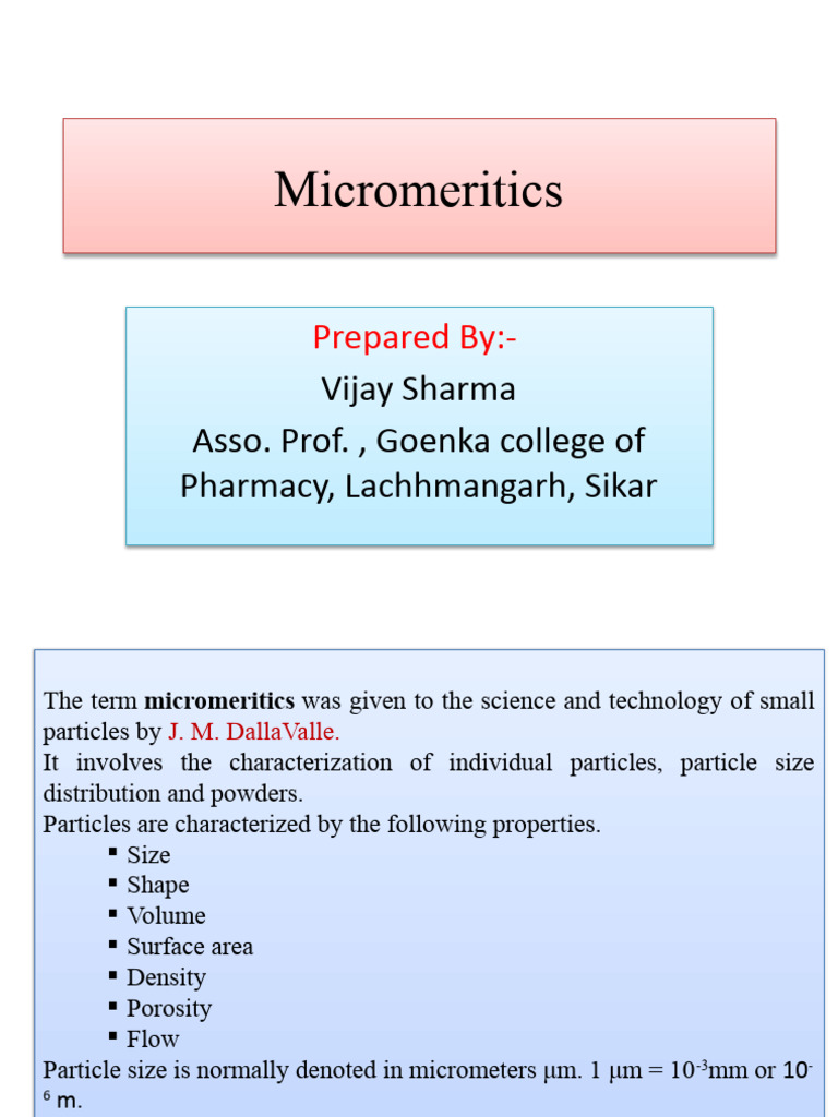 micromeritics ppt vijay sharma | PDF | Particle Size Distribution | Adsorption