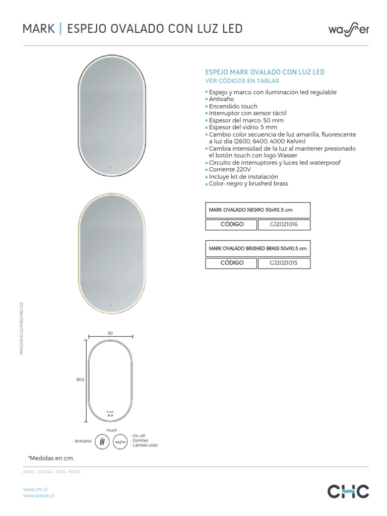 Ficha Técnica ESPEJO OVALADO MARK LUZ LED | Descargar gratis PDF | Diodo emisor de luz ...