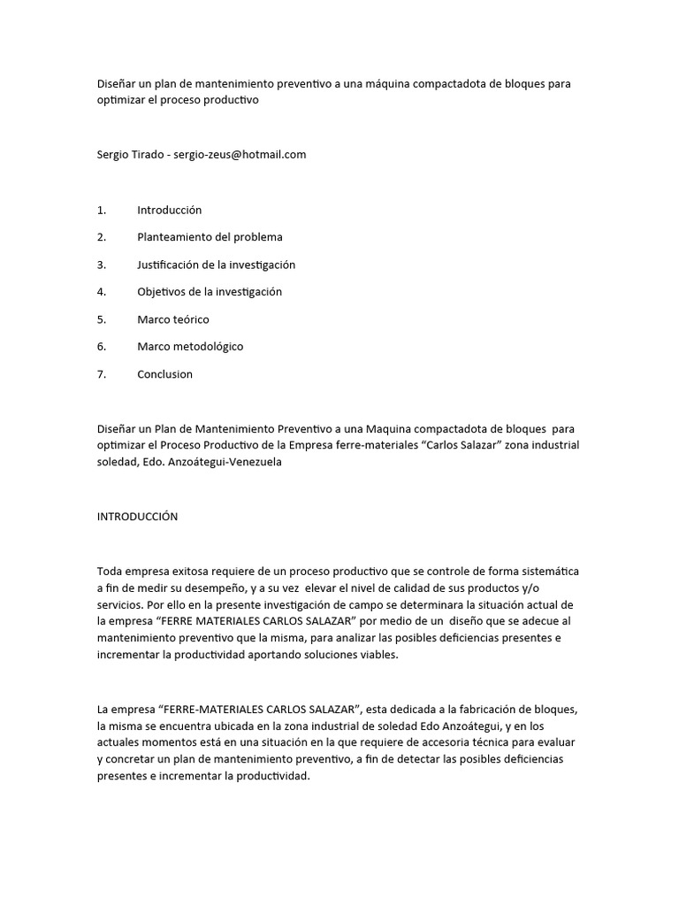 Dise_ar un plan de mantenimiento preventivo a una m_quina compactadota de bloques para optimizar ...