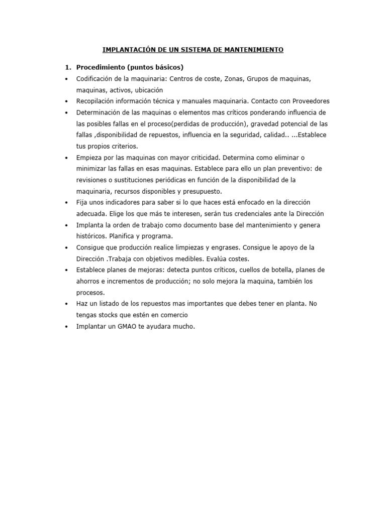 Implantaci - N de Un Sistema de Mantenimiento | PDF | Presupuesto