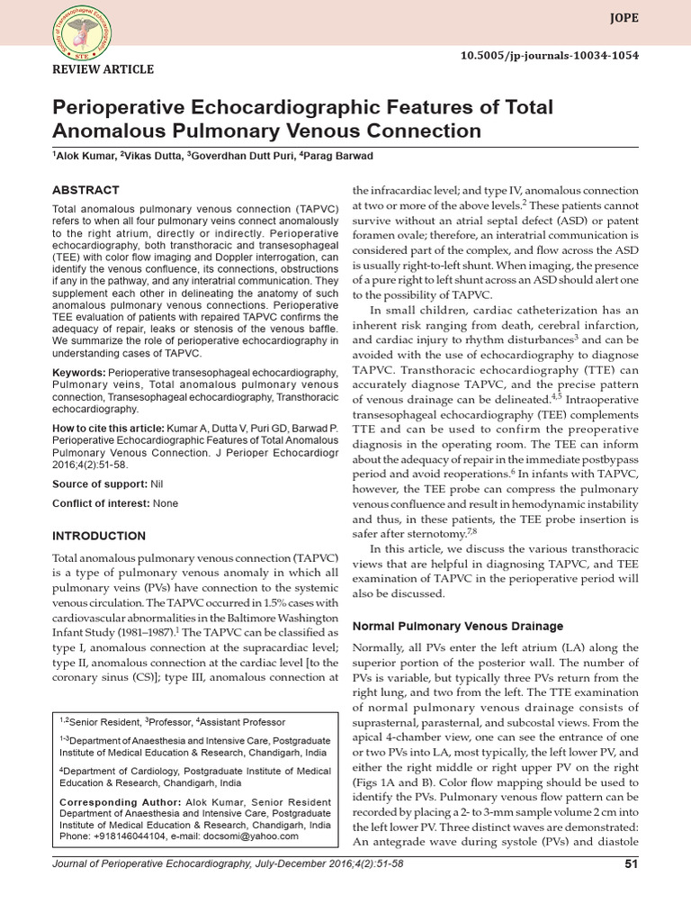 Perioperative Echocardiographic Features of Total Anomalous Pulmonar | PDF | Vein | Echocardiography