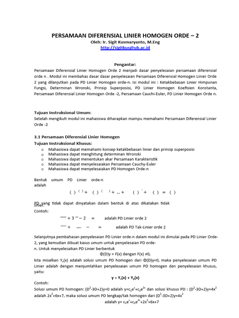 Persamaan Diferensial Linier Homogen Orde 2 | PDF | Metode & Bahan Ajar ...