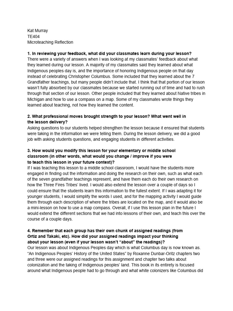 Microteaching Reflection 1 | PDF | Lesson Plan | Teaching