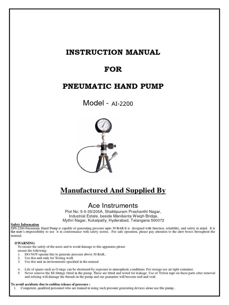 DPI-2200 Pneumatic Pump Manual | PDF | Pump | Piston