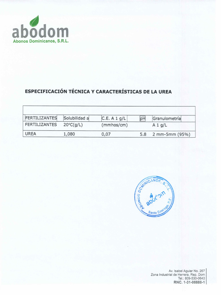 Especificaciones Urea | PDF