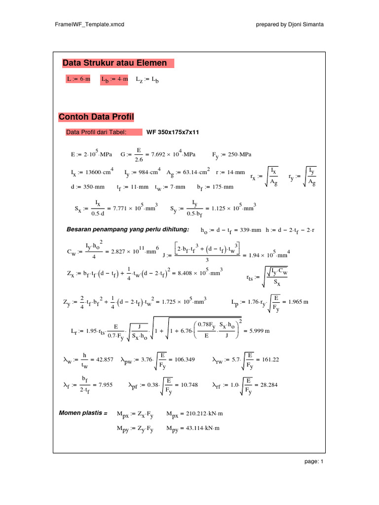 Mathcad - FrameIWF - Template | PDF | Structural Analysis | Elasticity ...