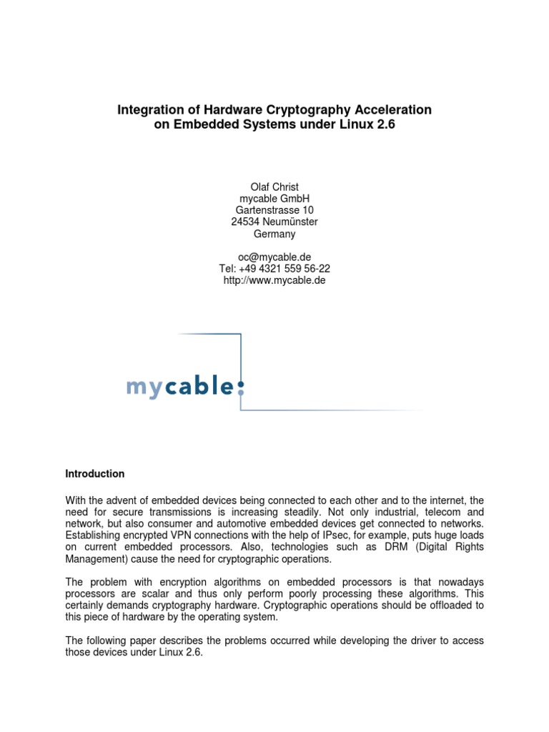 Integration of Hardware Cryptography Acceleration On Embedded Systems Under Linux 2.6 | PDF ...