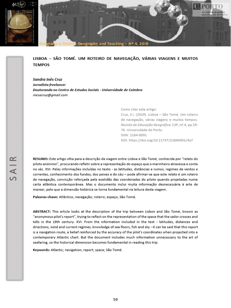 Roteiro de Navegação Lisboa-São Tomé | PDF | Mar | Portugal