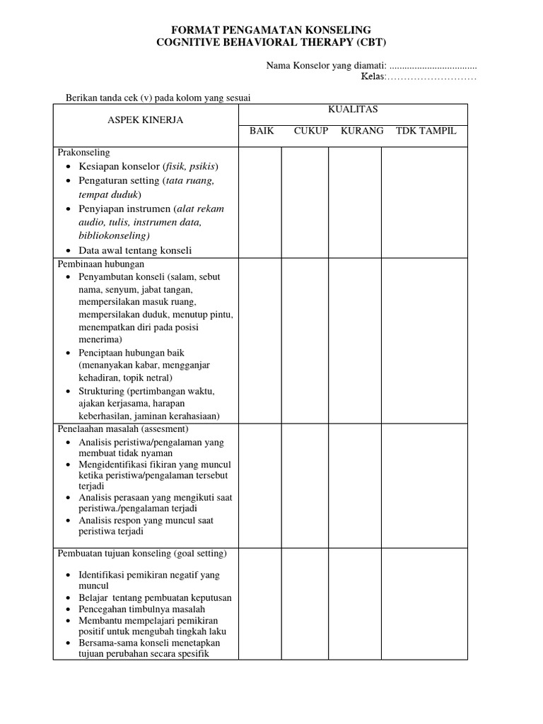 Format Pengamatan Konseling CBT | PDF