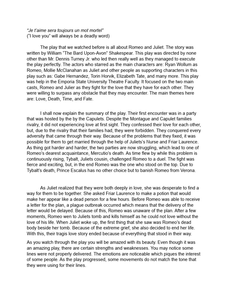 English PETA (Play Review) | PDF | Characters In Romeo And Juliet ...