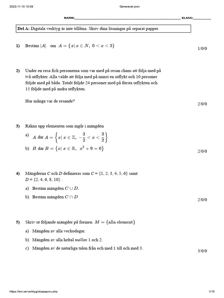 Mängdlära - Extra Uppgifter | PDF