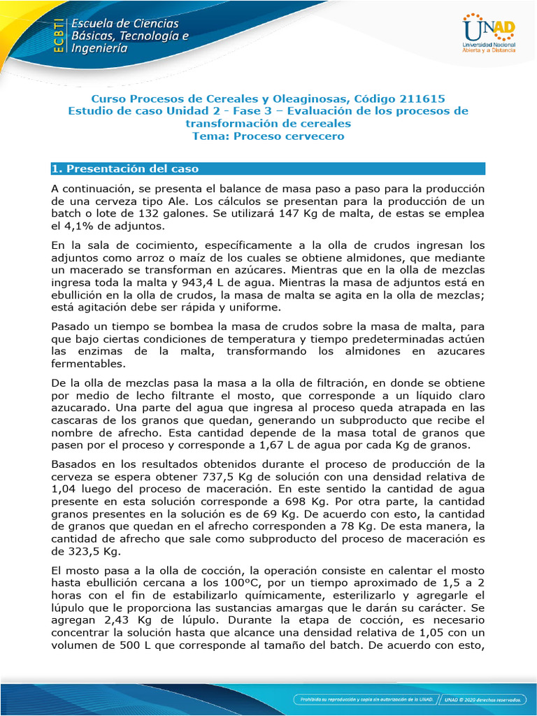 Anexo 3 - Estudio de caso proceso cervecero | PDF | Cerveza | Fermentación