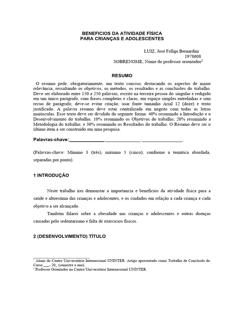 Modelo TCC | PDF | Abstract (resumo) | Metodologia