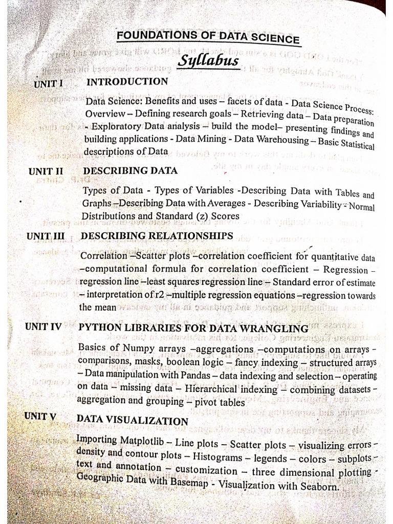Foundation of Data Science Unit 1 - 1 | PDF Foundation of Data Science Unit 1 - 1 | PDF