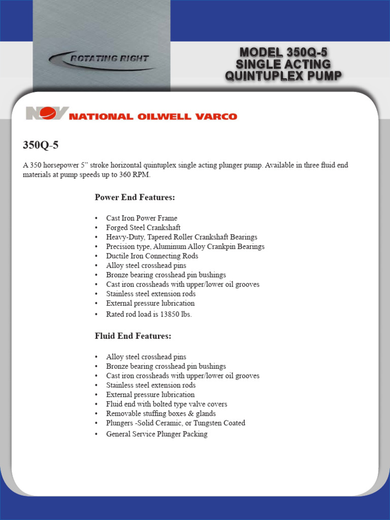 350Q-5 Single Acting Plunger Pump Brochure | PDF | Pump | Gallon