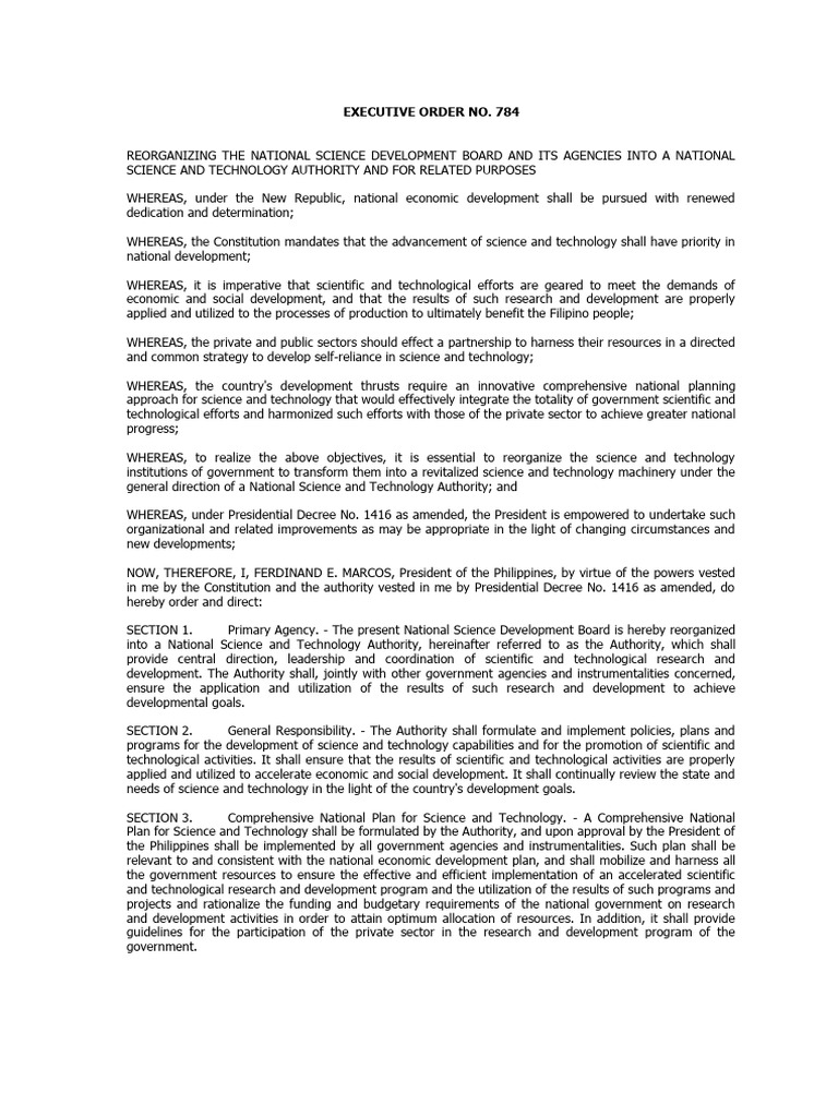 EO784 NatlScienceDevBoard | PDF | Science | Presidents Of The United States