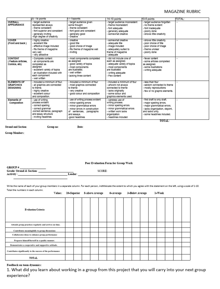 Magazine - Rubric and Peer Evaluation | PDF | Cognitive Science | Learning