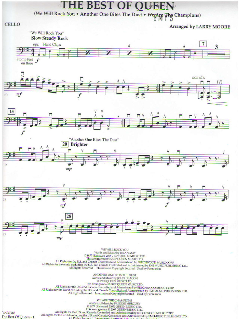 Queen Medley Cello | PDF
