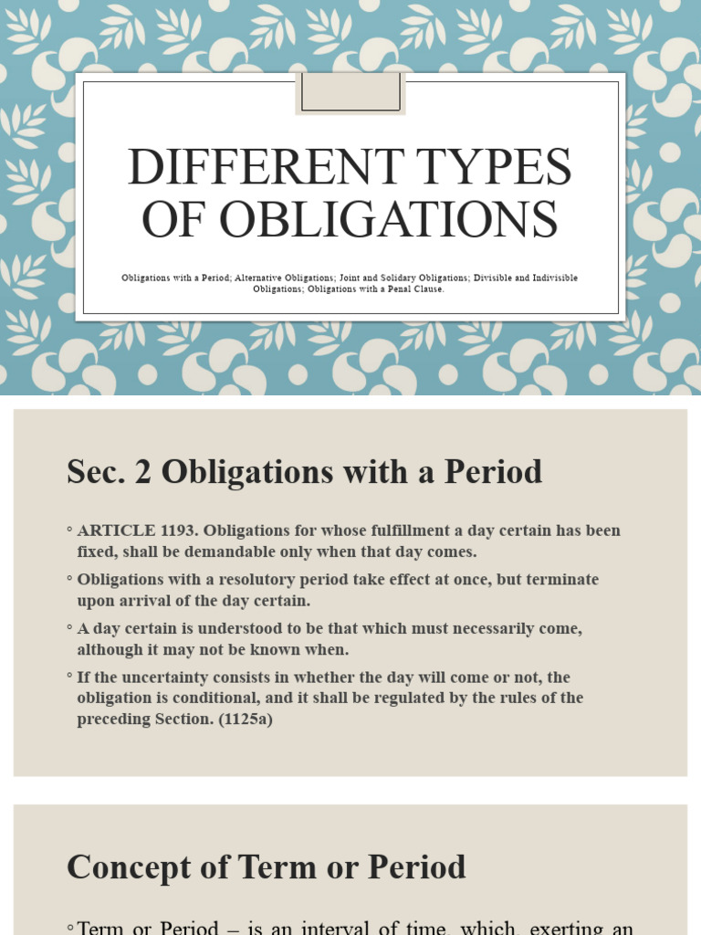 Types of Obligations | PDF | Guarantee | Civil Law (Legal System)