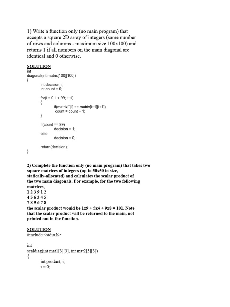 CPS 125 Past Exams Programming Questions | PDF | Matrix (Mathematics) | Mathematics