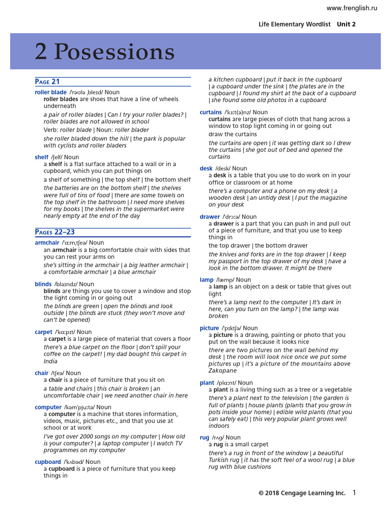 Life Elem Wordlist Final Alphabetised Unit 2 | PDF | Chair | Euro