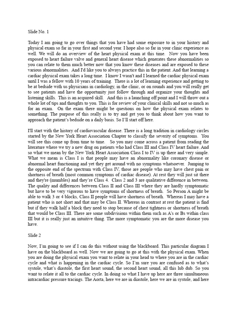 Transcription - Heart Sounds Lecture SL3&SL4 | PDF | Diastole | Heart Valve
